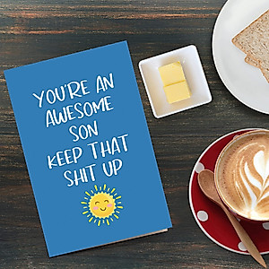 Qiliji Funny Son Greeting Card, Son Birthday Card, Son Graduation Card, You're An Awesome Son Keep That Shit Up