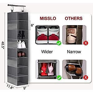 MISSLO 8-Shelf Hanging Shoe Organizer Clothes Closet Organizers and Storage Shelves Hat Holder with Large Shelf and Side Mesh Pockets for Hats Handbags Kid Sweater, Grey