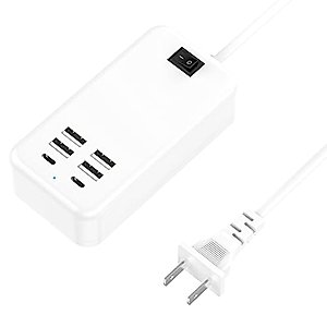USB Charger, Flymic 30W 6 Port USB Charger Station for Multiple Devices USB Power Strip USB C Charger Block USB Charging Hub for iPhone 14/13 Pro Max/13 Pro/13, iPad Pro, Switch, Galaxy S21 (White)