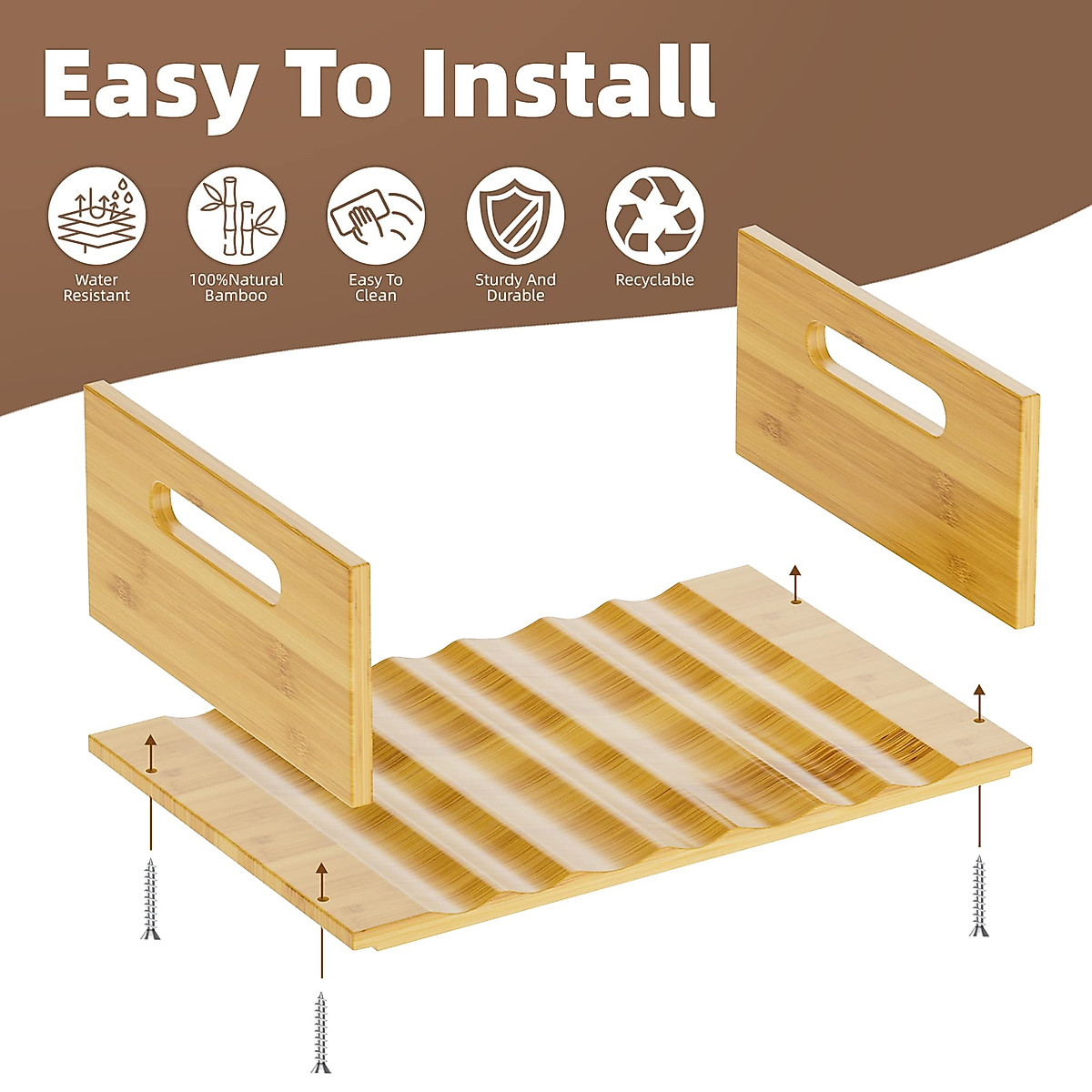 MinBoo Bamboo Wine Bottle Holder, 2 Tier Wine Bottle Holder for Cabinet or Wine Cooler, Stackable Water Bottle Storage Rack, Wine Bottle, Beverage, Cabinet Organizer, Kitchen Countertop, Wine Cooler