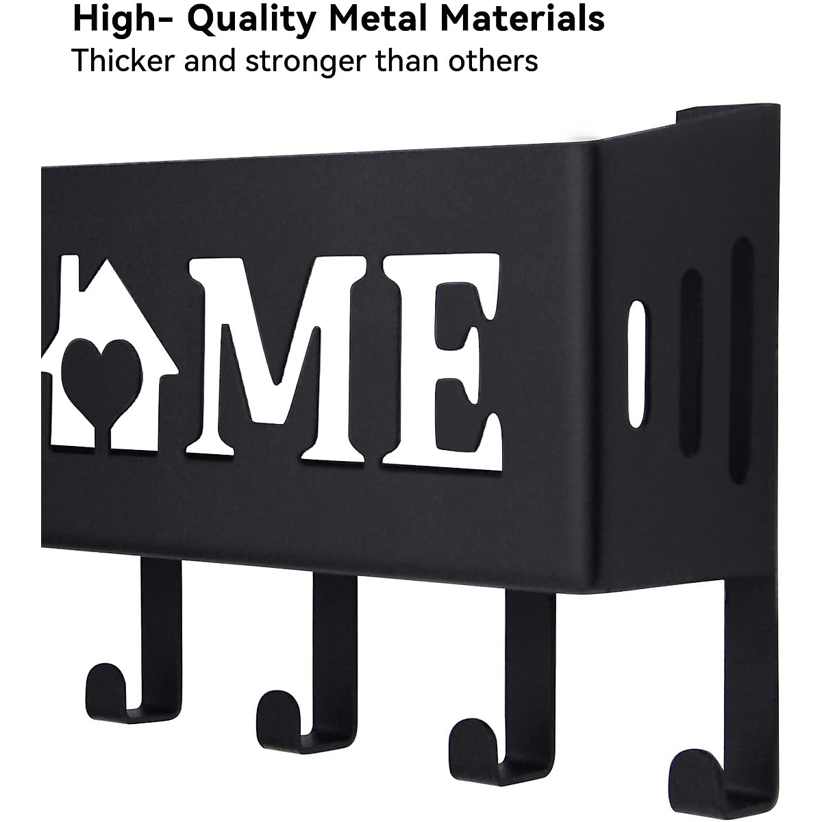 decorelax Key Holder & Rack Welcome Style Design Metal Key Rack with 7 Hooks Mail and Key Organizer Black