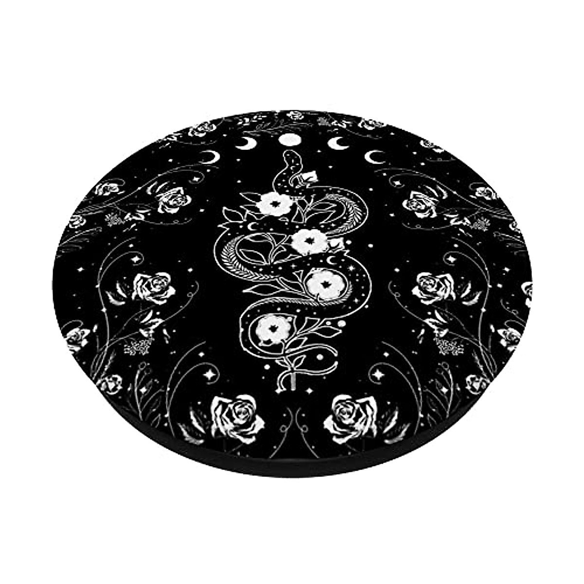 Witchy Snake Vertical Floral Moon Phase Black And White PopSockets Swappable PopGrip