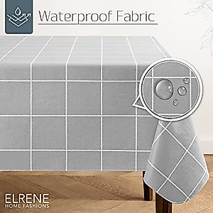 Elrene Home Fashions Windowpane Plaid Water- and Stain-Resistant Vinyl Tablecloth with Flannel Backing, 52 Inches X 52 Inches, Square, Gray