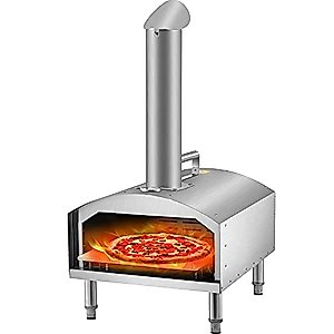 VEVOR Wood Fired Oven 12",Outdoor Pizza Oven with Foldable Legs,Stainless Steel Pizza Maker 932℉ Max Temperature,Wood Pellets Burning Pizza Oven with Accessories for Outside,Garden,Courtyard Cooking.