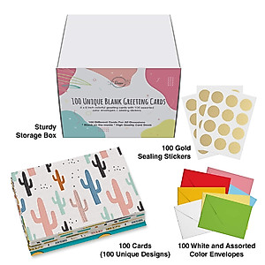Dessie Unique Blank Greeting Cards with Colored Envelopes and Gold Seals Set for All Occasion, 4x6 Inch, 100 Cards
