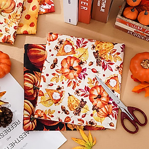 Whaline 12Pcs Fall Cotton Fabric Bundles 18 x 22 Inch Watercolor Pumpkin Maple Sunflower Fat Quarters Autumn Quilting Patchwork Squares Sewing Fabrics for Fall Thanksgiving DIY Craft Party Decor