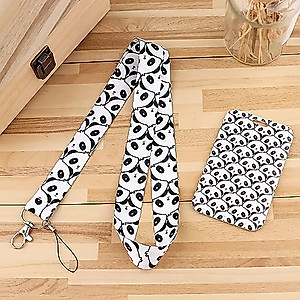 Juanooo Panda ID Lanyard Badge Holder Cute Key Lanyard for Kids Women Girls Men Cool Neck Keychain ID Card Badge, Black & White