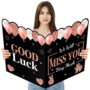 Turypaty Retirement Greeting Card for Coworkers Women, Large Rose Gold Guest Signature Book Gifts, We Will Miss You Good Luck Blessing Greeting Card for Going Away Farewell Decorations Party Supplies.
