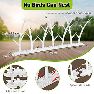 Protecker Bird Spikes, Pigeon Squirrel Spike Strips for Cat Raccoon Animals Repellent to Keep Off Crow, Fence Spikes Defend Birds and Railing Roof