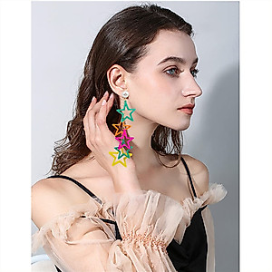 CHUNYANAN Boho Charm Hollow Colorful Acrylic Five-pointed Star Exaggerated Dangle Drop Earrings Color Five Stars With Pearl Drop Earrings Sparkly Chic Jewelry Gift (Colorful Acrylic Five-pointed Star)