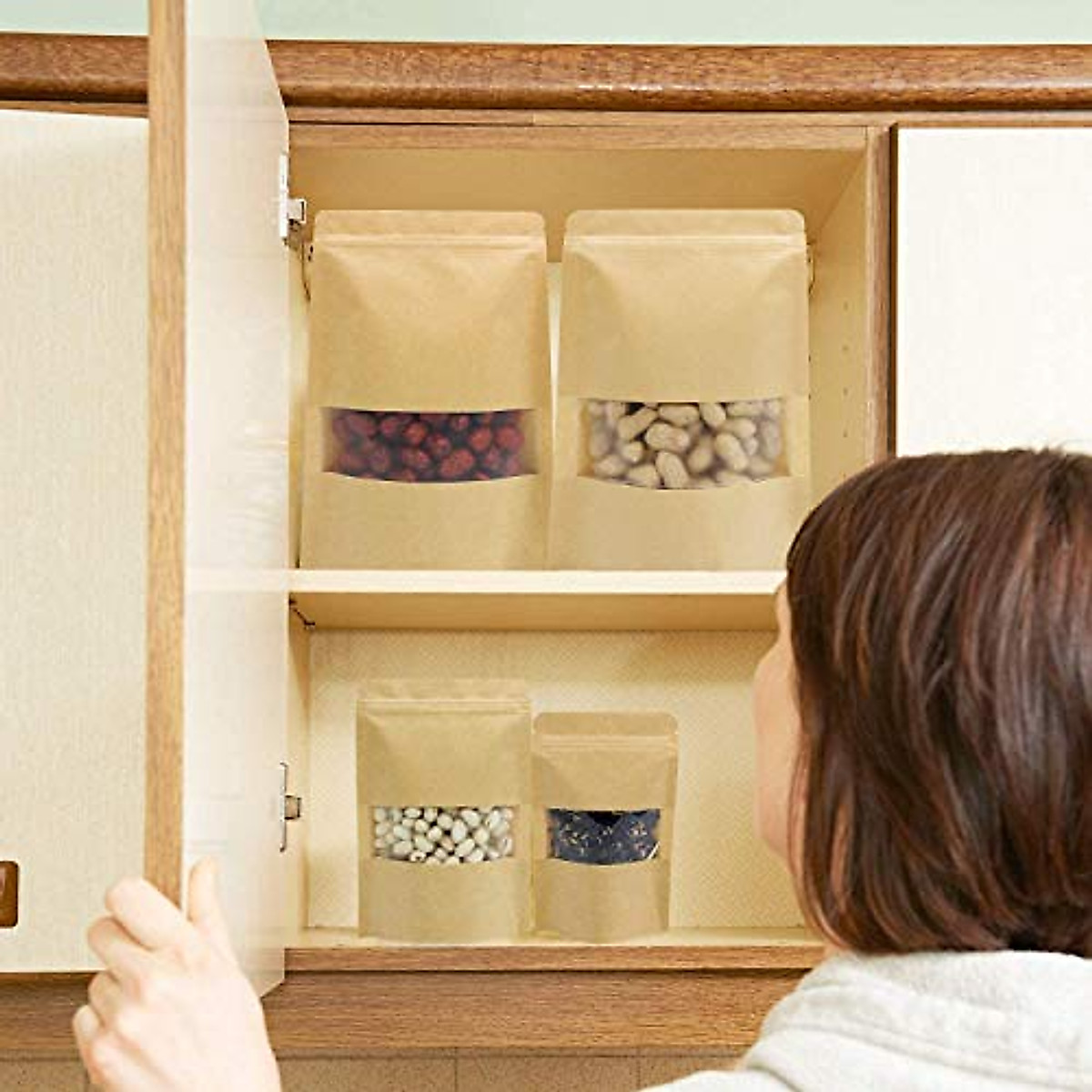 Stand Up Pouch Bags 50 Pcs Kraft Bags with Window Zip Sealable Bags for Food Resealable Bags for Small Business 4x6 Inches