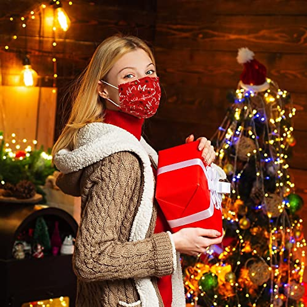 50 Pack Adults Christmas Disposable Face Mask, Individually Wrapped 3-Ply Breathable Non-woven Breathable Masks For Men and Women