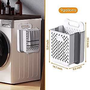Mbillion Wall Mounted Collapsible Laundry Hamper Hanging Folding Laundry Basket Space-Saving Plastic Dirty Clothes Organizer with Carry Handle 42L
