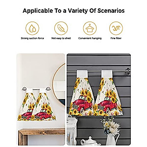 Vintage Truck 1pcs Hanging Kitchen Towel Hand Absorbent Towels Soft Durable Dish Towel for Bathroom Laundry Room Washcloth Tie Towel Quick Dry 18"x14", American Farmhouse Retro Car with Sunflower