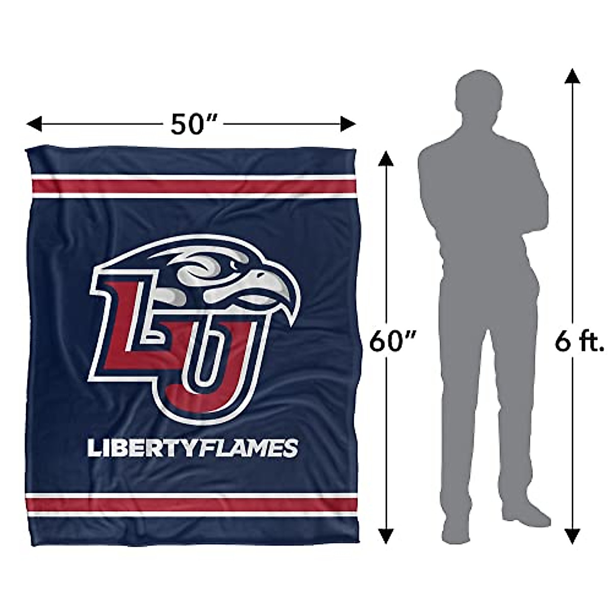Liberty University Blanket, 50"x60" Primary Logo Stripes Silky Touch Sherpa Back Super Soft Throw Blanket
