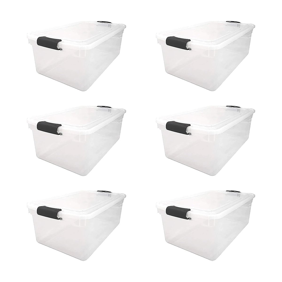 HOMZ 64-Quart Clear Plastic Stackable Storage Bin with Lid Container Box with Latching Handles for Home Garage Organization, Clear (6 Pack)