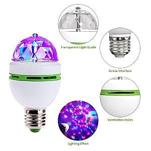 LED Ball Bulb Lamp, 3W E27 LED RGB Crystal Rotating Stage Bulb Voice Auto Rotating Stage Light(1 pcs)