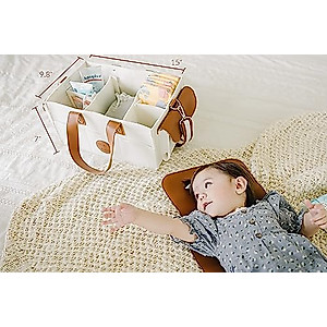 Baby Diaper Caddy Organizer with Changing Mat | Hanging Diaper Caddy Organizer | Diaper Organizer for Changing Table with Leather Handles | Car Diaper Caddy Organizer | Small Diaper Caddy Basket