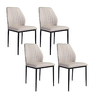 ZckyCine Beige Dining Chairs Set of 4, Upholstered Leather Mid-Century Modern Chair, Kitchen Chair with Metal Legs for Room, Living Waiting Farmhouse