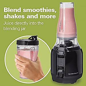 Hamilton Beach Juice & Blend 2-in-1 Juicer Machine and 20 oz. Blender, Big Mouth Large 3” Feed Chute for Whole Fruits and Vegetables, Easy to Clean, Centrifugal Extractor, 800W Motor, Black (67970)