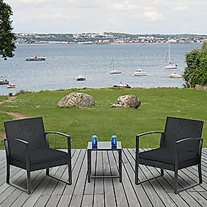 BPS 3 Pieces Patio Furniture Set, Outdoor Rattan Wicker Chairs with Table, 3 Pcs Sofa Set with Cushion, Conversation Furniture for Garden Poolside