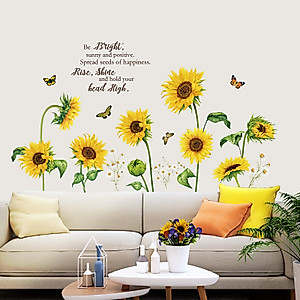decalmile Sunflower Wall Decals Garden Flowers Butterfly Wall Stickers Bedroom Living Room TV Wall Art Decor