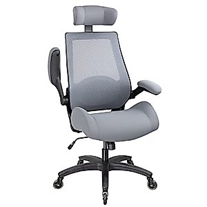 BOLISS Office Chair,with Thicken Seat Cushion Waist Support Adjustable Headrest Flipped Arms Erogonomic Office Desk Chair,Suilt for Home and Office-Gry