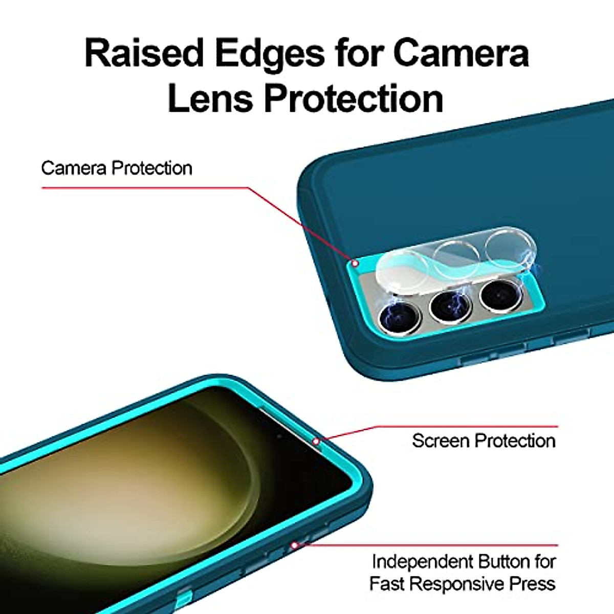 I-HONVA for Samsung Galaxy S23 Plus Case,S23 Plus case 6.6 inch with 2 Pack Screen Protector+2 Pack Camera Lens Protector Heavy Duty Shockproof 3-Layer Full Body Protection Cover Case,Turquoise