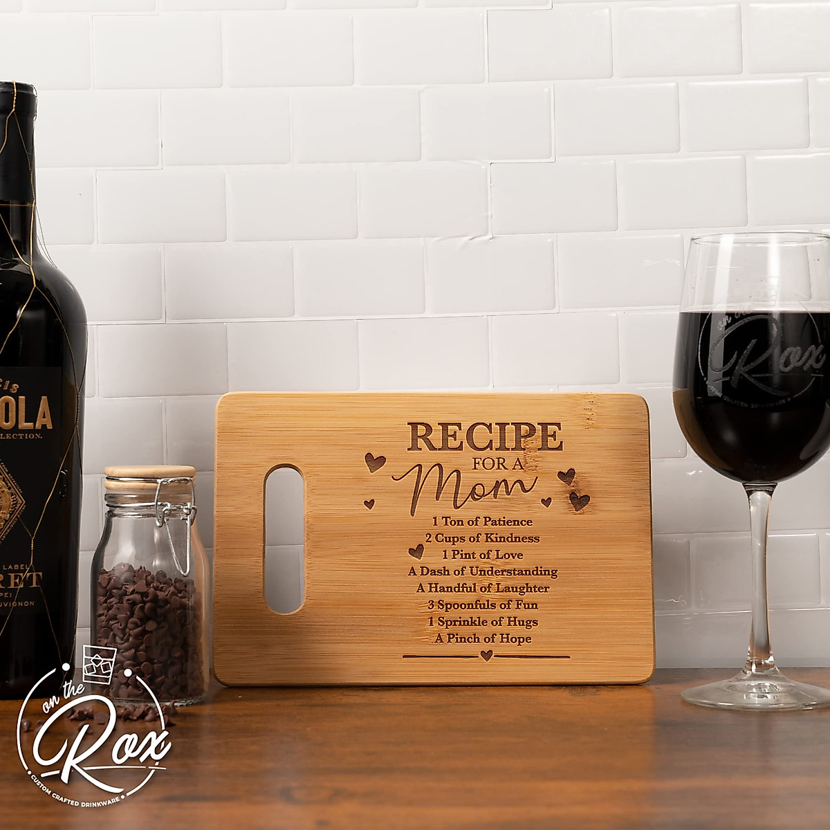 On The Rox Gifts for Mom - "Recipe For A Mom” Bamboo Engraved Personalized Cutting Board (9"x6") - Birthday Gifts for Mom from Daughters - Mother's Day, Grandmother, Grandma Gifts