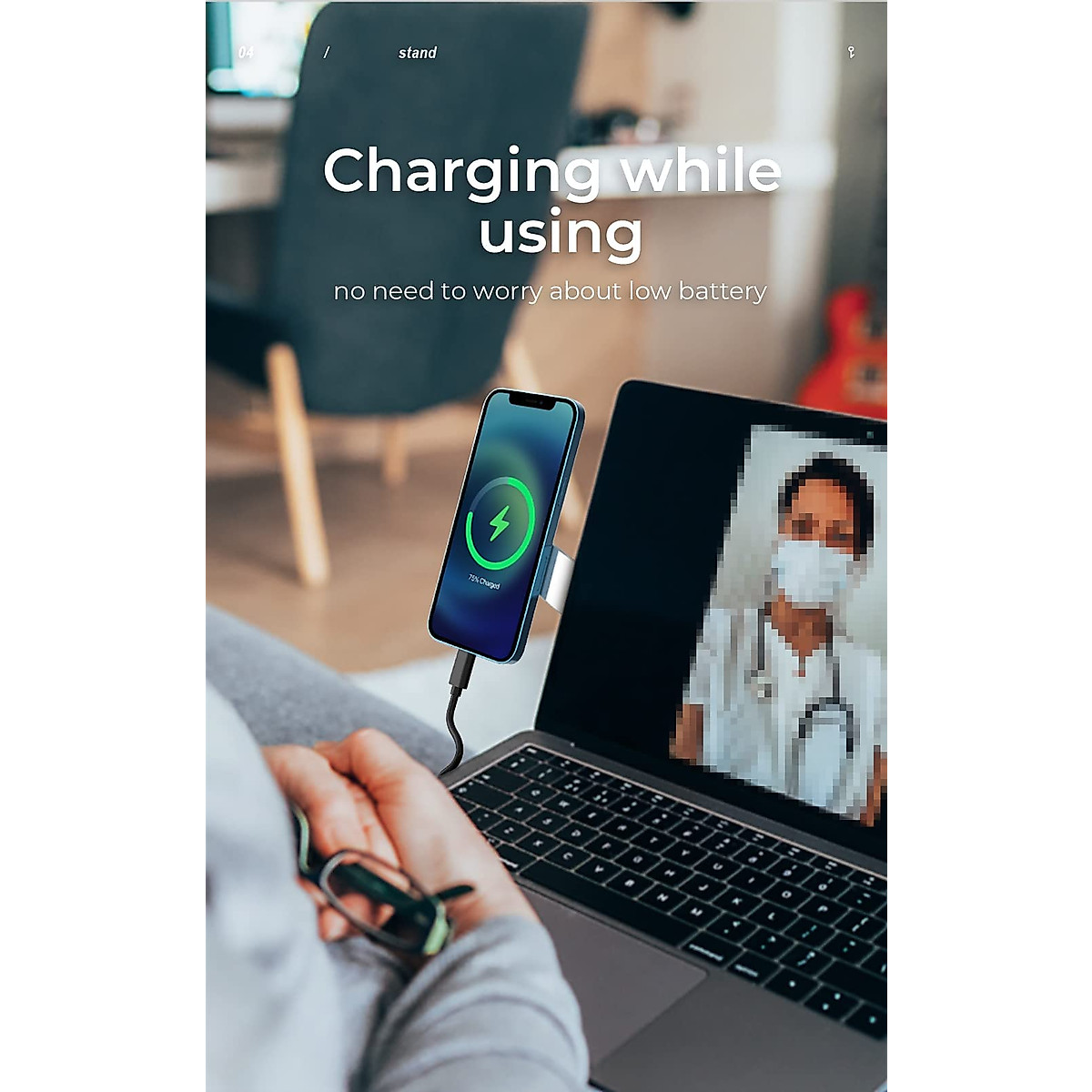 Strong Grip Laptop Phone Holder, Slim Laptop Phone Mount, Portable Phone Mount for Laptop, Computer Monitor Expansion Bracket, Strong Magnetic Phone Mount for All Phones, Silver