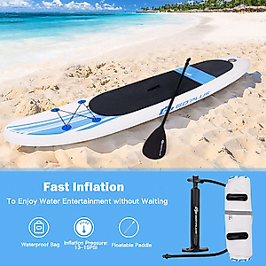 Goplus Inflatable 10' StandUp Paddle Board Package w/ Leash Fin Adjustable Paddle Pump Kit Carry Backpack, 6" Thick