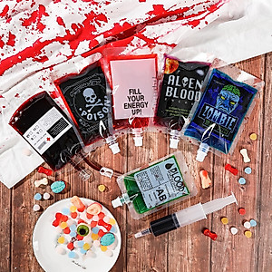 Halloween Blood Bags Party Supplies - 42PCS Blood Bags for Drinks 35 Reusable Blood Drink Pouches +7 Syringes Party Favors, Blood IV Bags for Vampire Zombie Costume Props Halloween Party Decorations