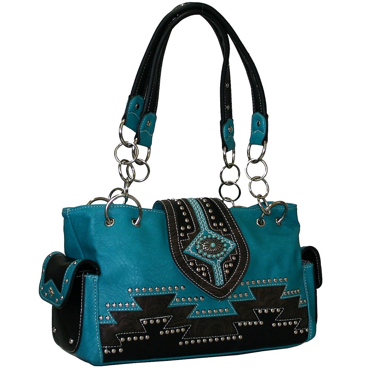 western Aztec Accent Purse Handbag/Wallet Set - Turquoise