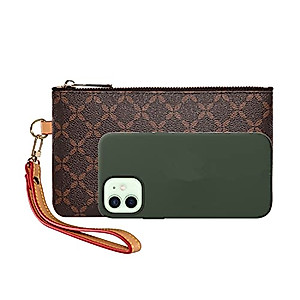 Luxury Wristlet Clutch Bag | Small Zip Pouch Handbag w. Card Slots | Classic Phone Purse Wallet for Men Women - Coated Canvas (Brown)