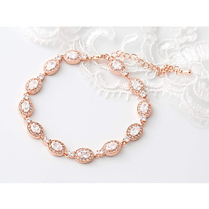 SWEETV Wedding Bridal Bracelet for Brides,Bridesmaid-Crystal Cubic Zirconia Tennis Bracelet Wedding Jewelry for Adult, Rose Gold