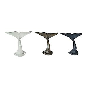 Chesapeake Bay Ltd Coastal Color Cast Iron Whale Tail Wall Hook Set 3 Piece