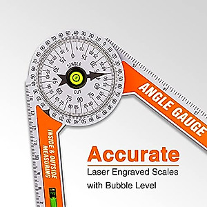 Mecurate Miter Saw Protractor, Inch/Metric Miter Protractor with Bobble Level, Miter Cut and Single Cut for Crown Molding
