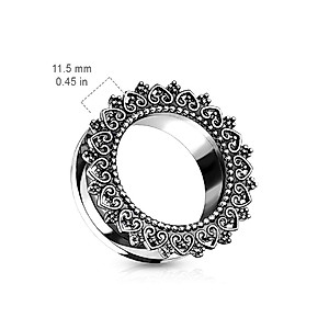 Pierced Owl Stainless Steel Tribal Filigree Heart Screw Fit Tunnel Plug Gauges, Sold as a Pair (8mm (0GA))