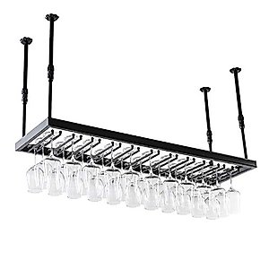 Ceiling Stylish Simplicity Industrial Retro Wine Glass Stylish Simplicity Rack Iron Metal Creative Display Inverted High Glass Rack Bar Restaurant Kitchen Floating Wine Rack Wine Glass Holder (Black