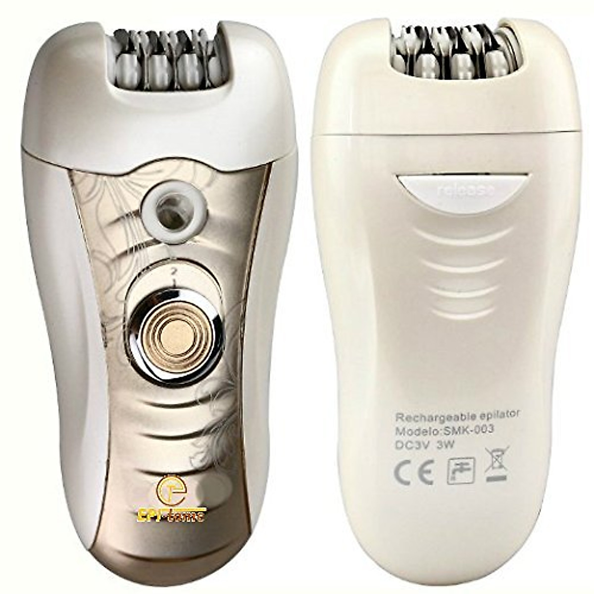 Epitome 3 in 1 Lady Wet or Dry Rechargeable Hair Removal Kit (Trimmer, Hair Epilator, Callus Remover) with 2 Mode Power Switch, LED Hair Shaver for Arm, Underarm & Legs (Gold)
