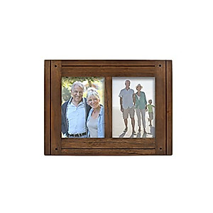 Prinz Homestead Double 5x7 Picture Frame in Dark Walnut - Distressed Rustic Decor Wood Photo Frame, Two-Way Easel, Wall or Tabletop Display