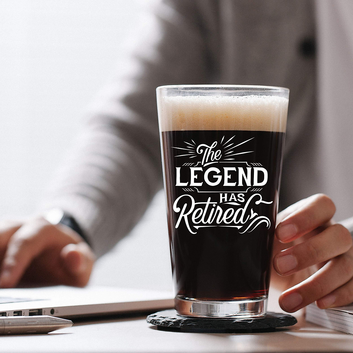 Humor Us Goods Retired Legend Beer Mug - Retirement Gift - Humorous Retirement Gifts for Men Coworker Friends - Unique Beer Glasses - Legend Beer Mug - Retirement Party Decorations - 16 oz Pint Glass