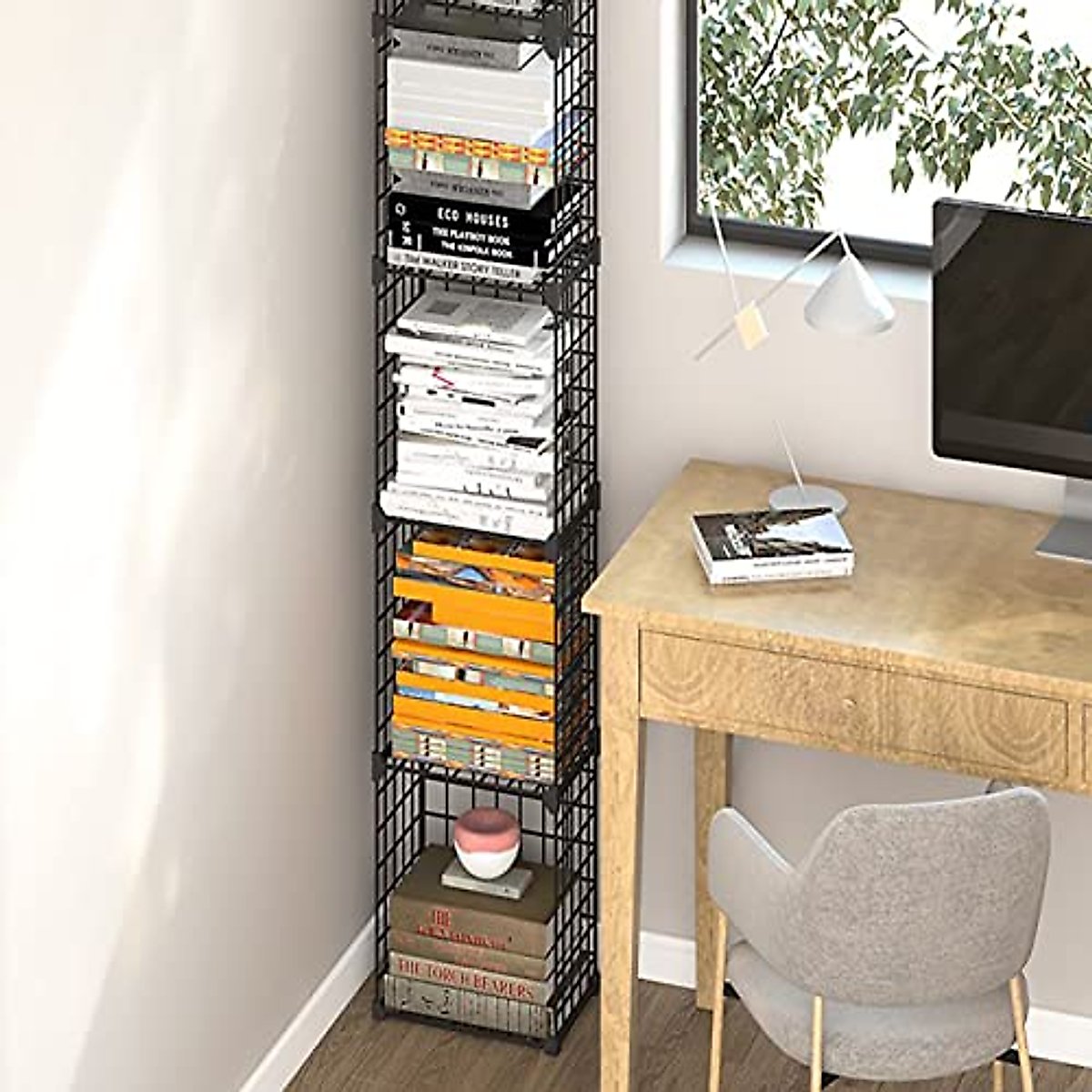 FlidRunest 4 Tier Wire Cube Storage Shelf, Simply 4-Shelf Bookcase, Cube Storage Organizer, Bookshelve Bookcase Floor Standing, Storage Wire Stackable Cube Set, Book Shelf for Bedroom/Office
