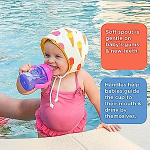 Nuby Plastic 2-Pack Two-Handle No-Spill Super Spout Grip N' Sip Cups, 8 Ounce, Pink and Purple