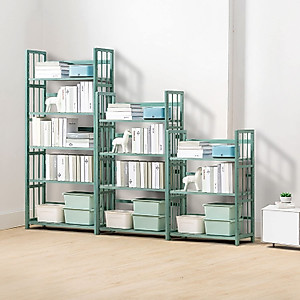 IOTXY Adjustable Bamboo Open Bookshelf - Medium 5-Tier Free Standing Storage Rack, Multifunctional Display Stand for Bookcase, Home and Office, Light Green