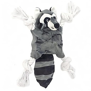 Maestro Pets No Stuffing Dog Toys, Crinkle Dog Toys, 3 in 1 Plush Dog Toys with Rope Legs, Squeakers and Crinkle Paper, Dog Rope Squeaky Toys for Puppies, Small, and Medium Dogs (Raccoon)