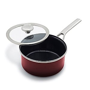 Merten & Storck European Crafted Steel Core Enameled Cookware, 2.1QT Saucepan Pot with Lid, Induction, PFAS & PTFE Free, Dishwasher Safe, Oven & Broiler Safe, Merlot Red