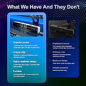 Computer Speakers, Bluetooth Computer Soundbar, 3.5mm Aux-in Computer Speakers for Desktop Monitor, Computer Sound Bar with Deep Impactful Bass, Gaming Speakers for PC