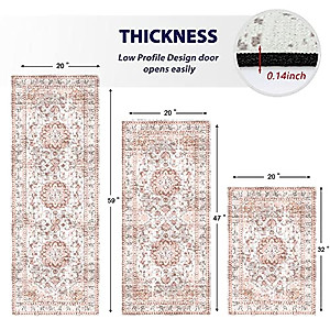 MELAJIA Boho Kitchen Rugs Sets of 3 Non Slip Washable Pink Durability Laundry Room Mat for Washer and Dryer Easy to Wipe Low-Profile Runner Rug for Hallway Entryway Bathroom