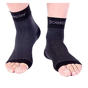 Doc Miller Foot Ankle Compression Sleeve Support for Pain Relief, Achilles Tendonitis, Neuropathy - Nano Socks for Women & Men, Toeless Socks - Compress Sleeves for Fatigue, Feet Relief, Black, Large